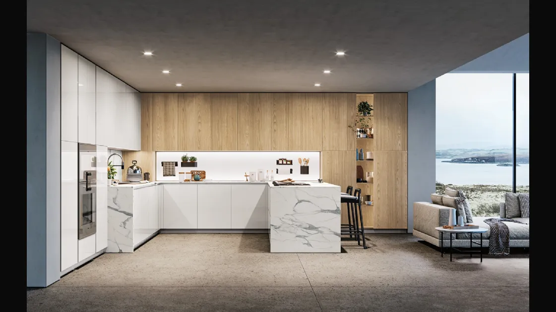 Modern kitchen with peninsula D23 003 by Doimo Cucine